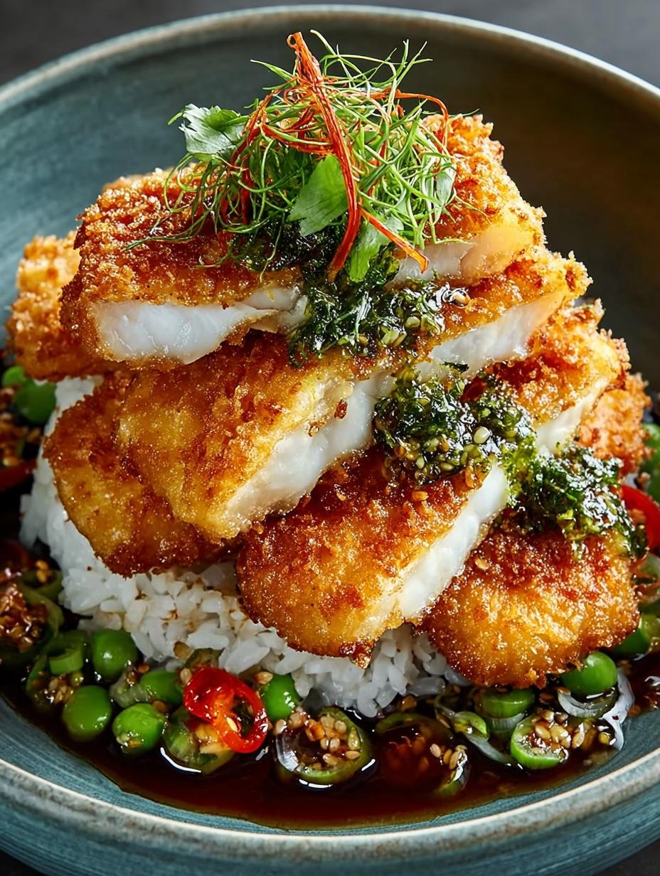 Halibut Tempura with Japanese Pickles & Spring Onion Rice